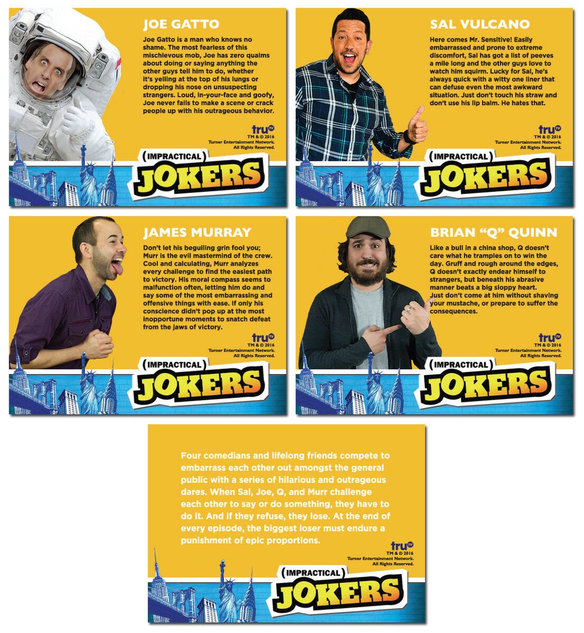 IMPRACTICAL JOKERS BIO 5 Card Promo Set Joe Sal Murr Q | Etsy