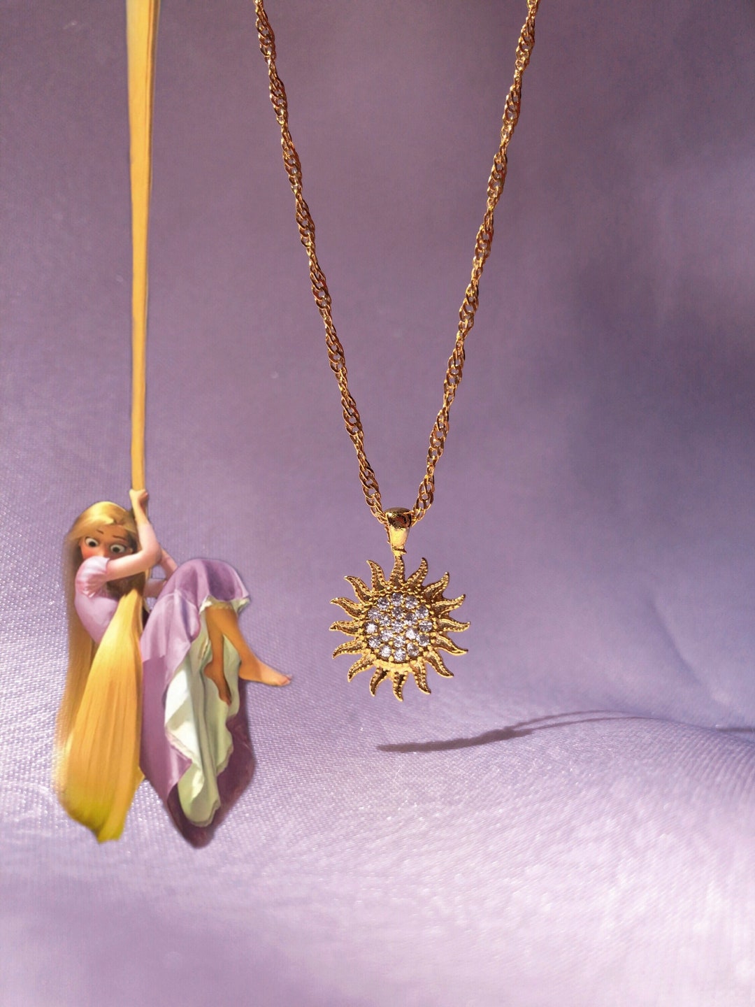 Tangled Rapunzel Sun Necklace Idea, Gold Plated Aesthetic Necklace ...