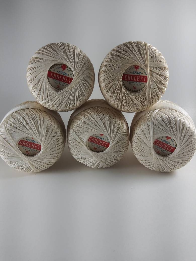 Vintage Star Mercerized Cotton Crochet Thread 30 Six Cord Five Spools ...