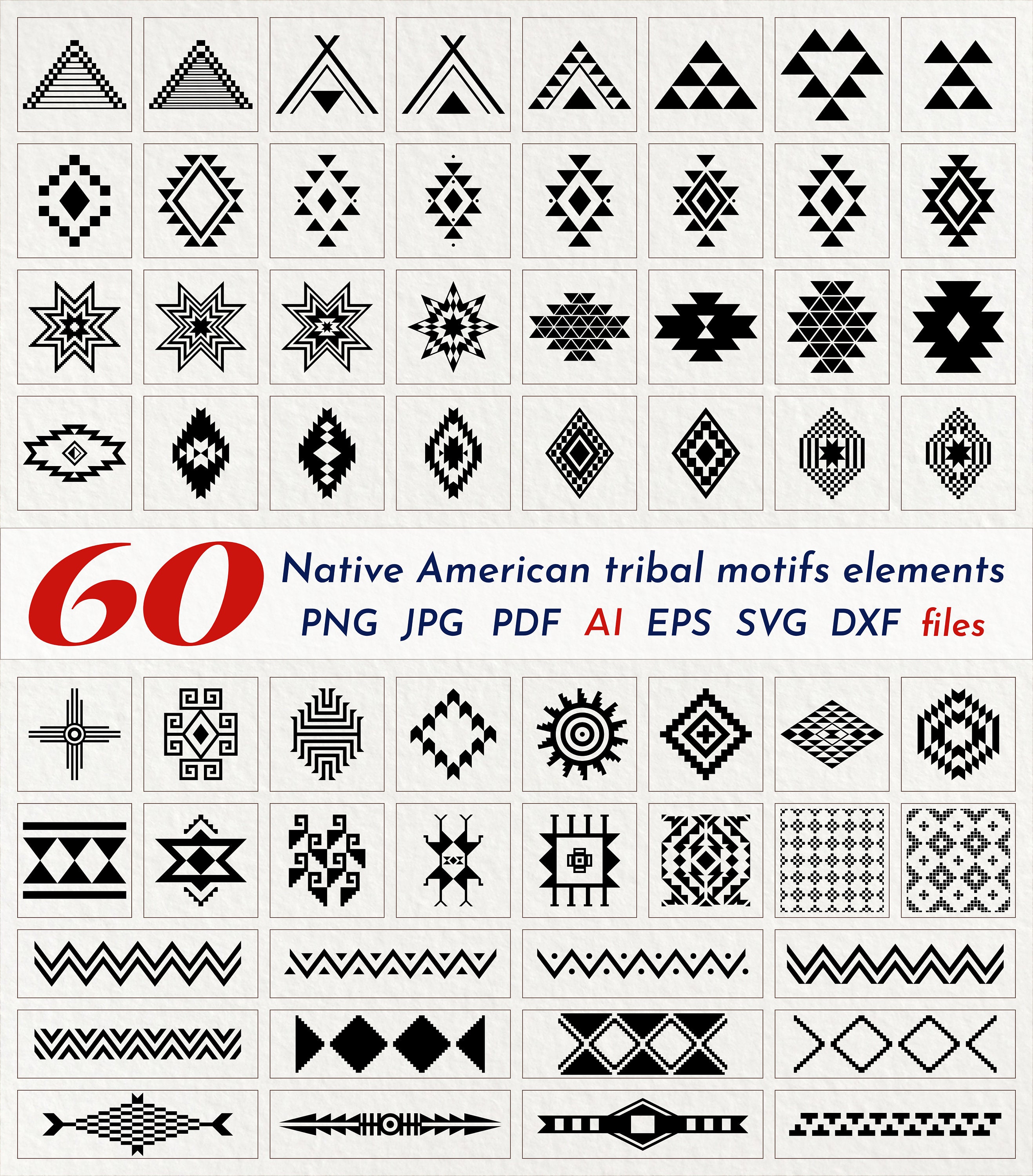 Native American Tribal 60 Design Elements Svg Eps Ai Dxf Png Pdf Files 420 Files Etsy