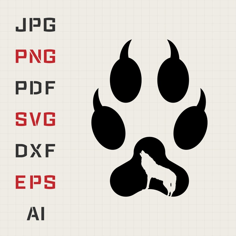 Wolf Silhouette & Wolf Paw Silhouette Bundle Svg , Ai , Pdf , Jpg , Png ...