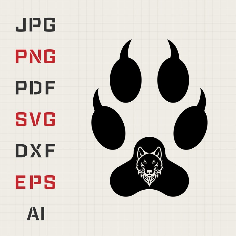 Paquete de silueta de lobo y silueta de pata de lobo Svg, Ai, Pdf, Jpg ...