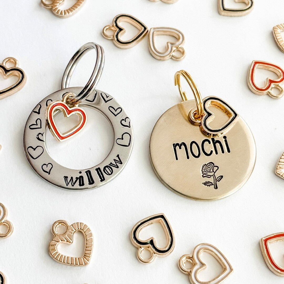 Gold Edge Heart Dog Tag Charm, Reversible Pet ID Charm - Etsy