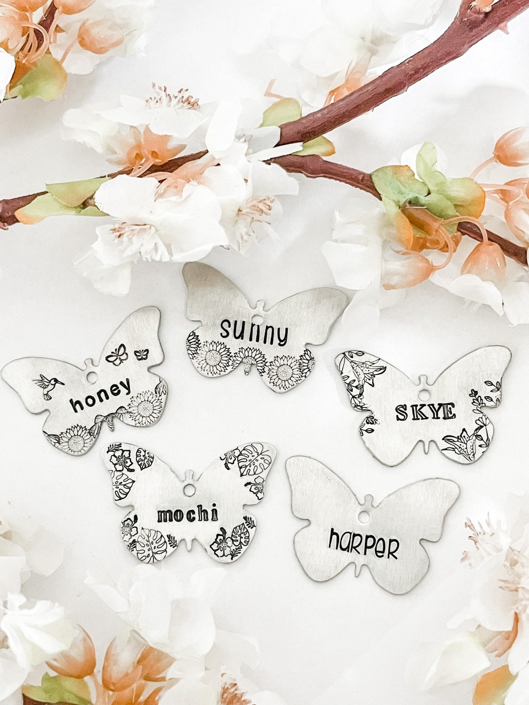 Butterfly Spring Dog Tag, Custom Hand Stamped Dog Tag, Dog Tags for ...