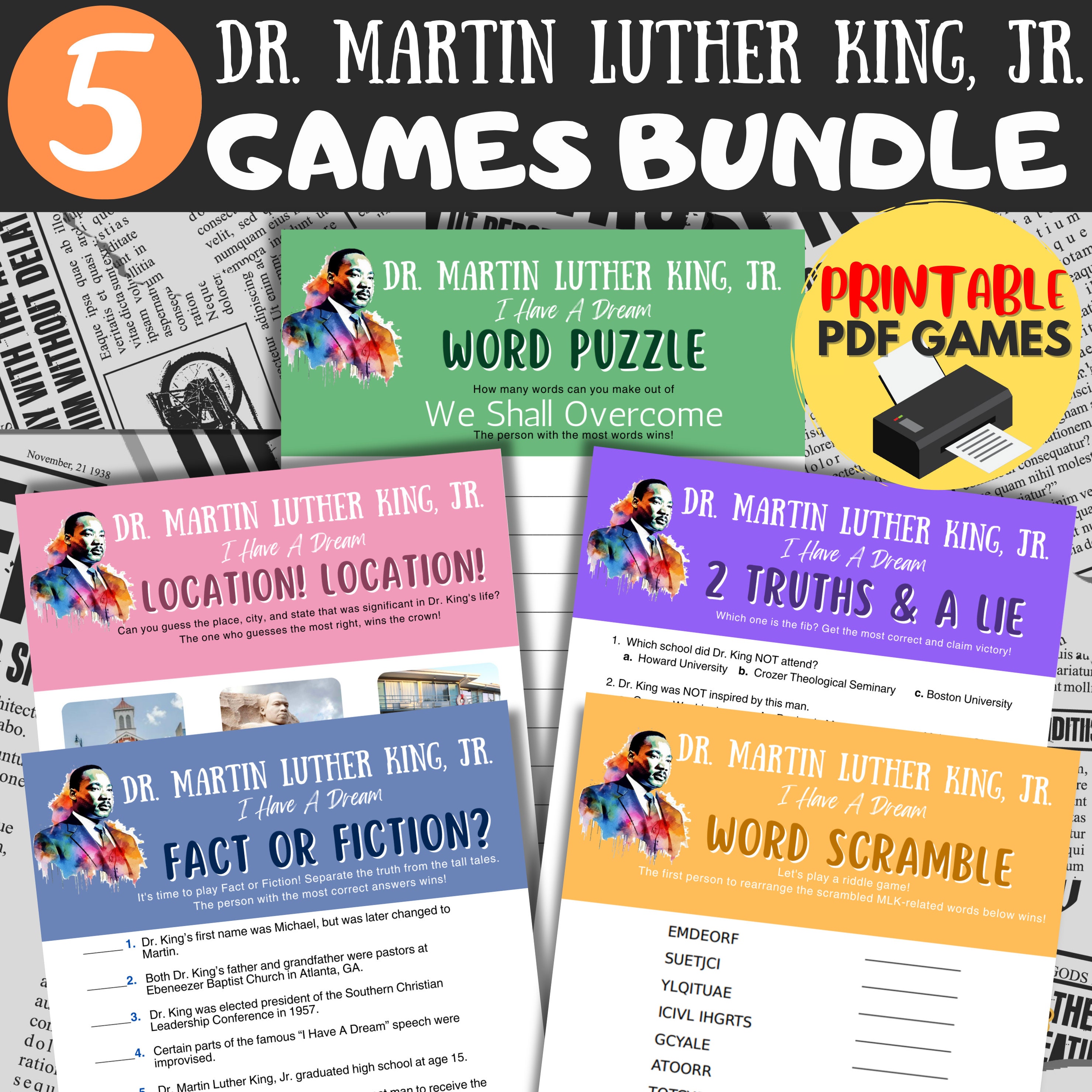 Dr. Martin Luther King, Jr. FACT or FICTION Printable Game MLK Black ...