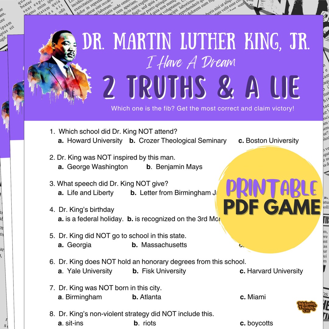 Dr. Martin Luther King, Jr. - 2 LIES & A TRUTH | Printable Game | MLK ...