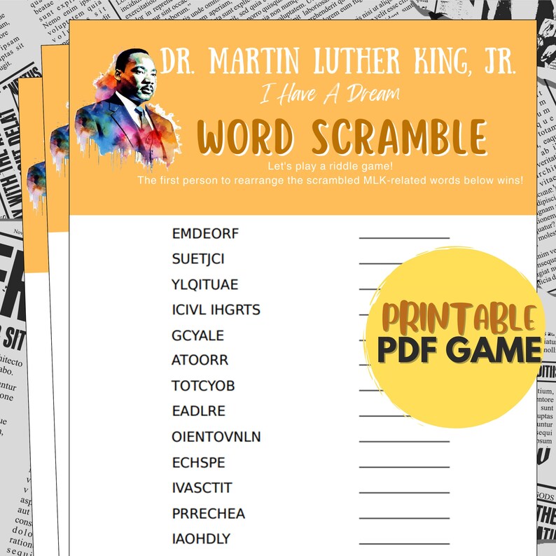 Dr. Martin Luther King, Jr. WORD SCRAMBLE Printable Game MLK Black ...