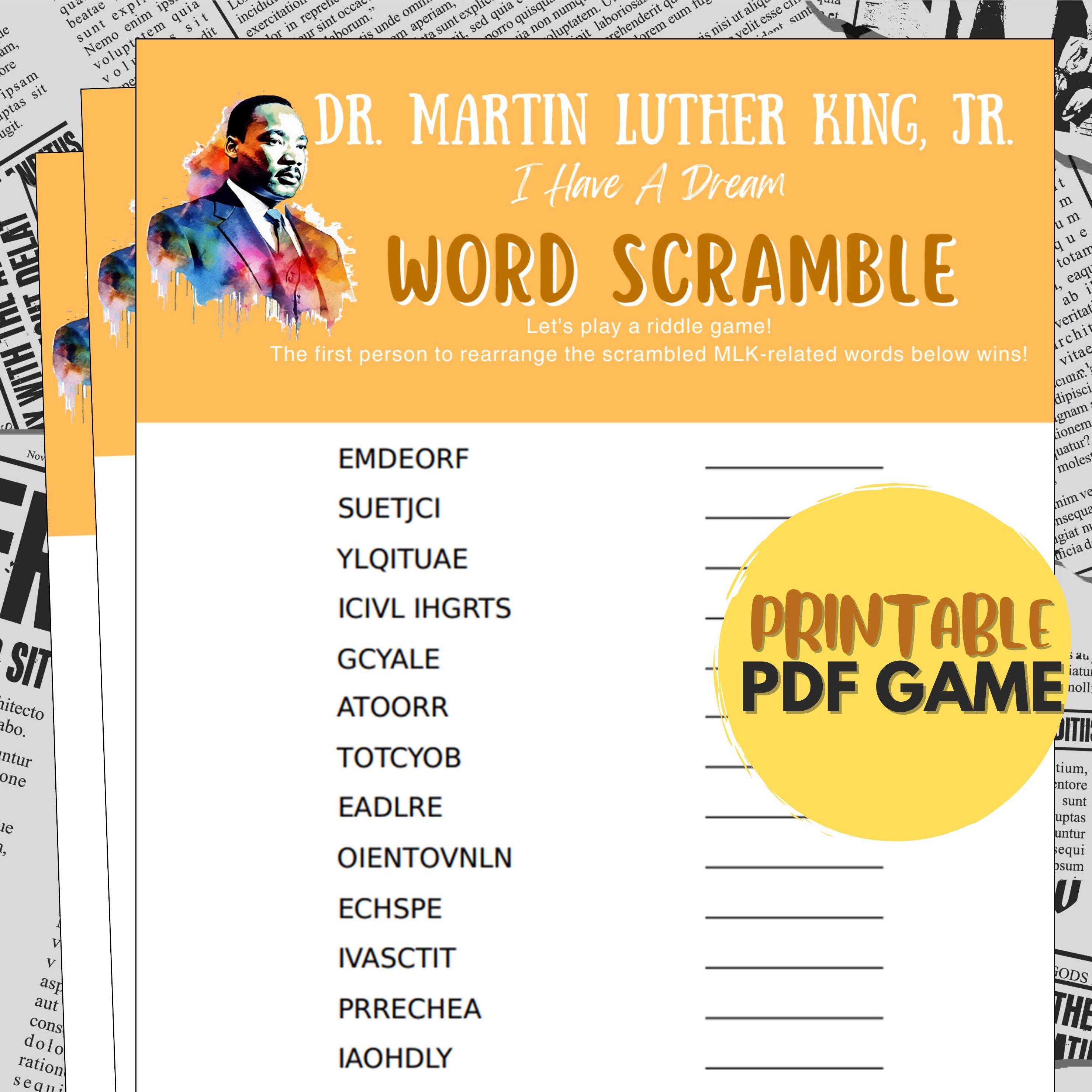 Dr. Martin Luther King, Jr. - WORD SCRAMBLE | Printable Game | MLK ...