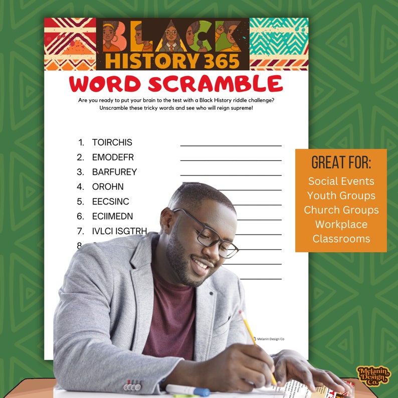 Black History Game -WORD SCRAMBLE | Fun Printable Games | Office Games ...