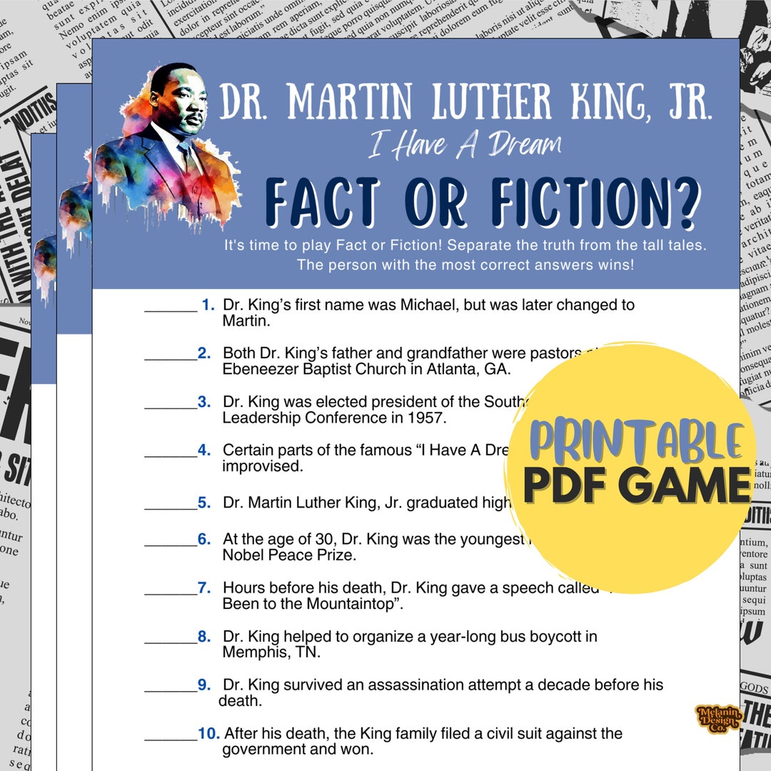 Dr. Martin Luther King, Jr. - FACT or FICTION | Printable Game | MLK ...