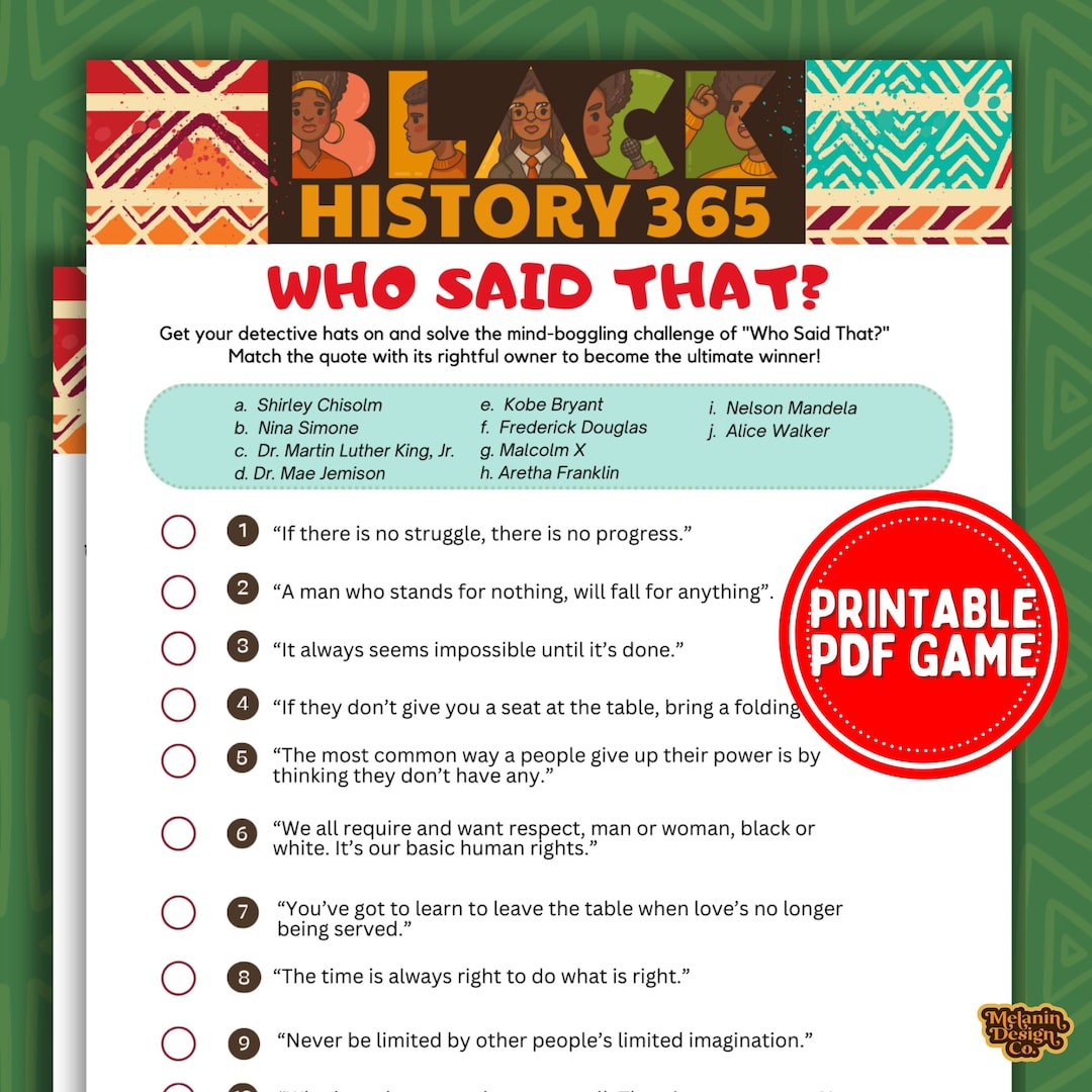 Black History Game - WHO SAID THAT? | Fun Printable Games | Office ...