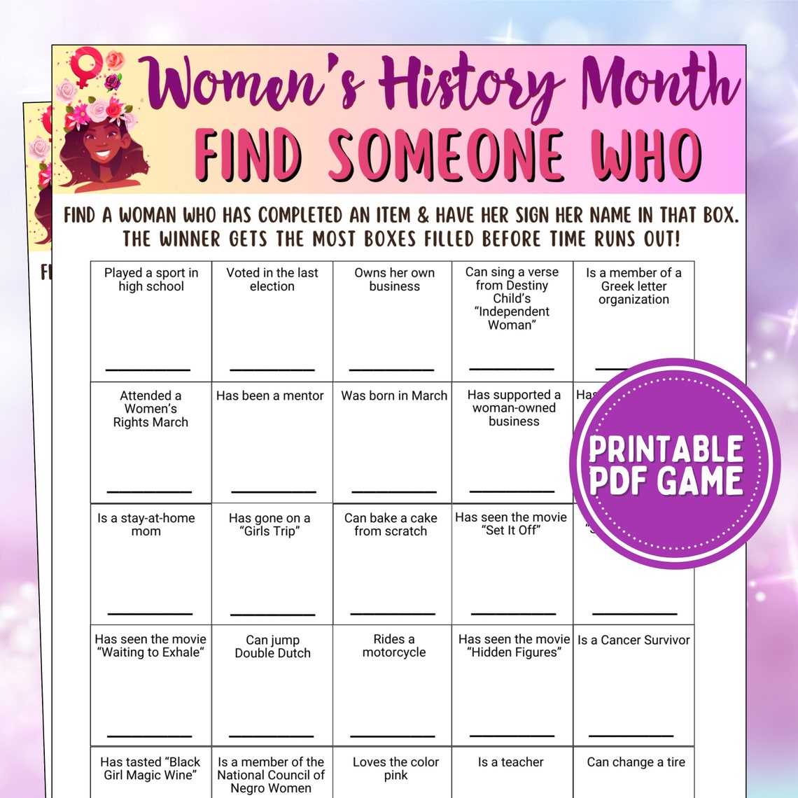 Women's History Game - Find Someone Who | Group Activity | Office Games ...