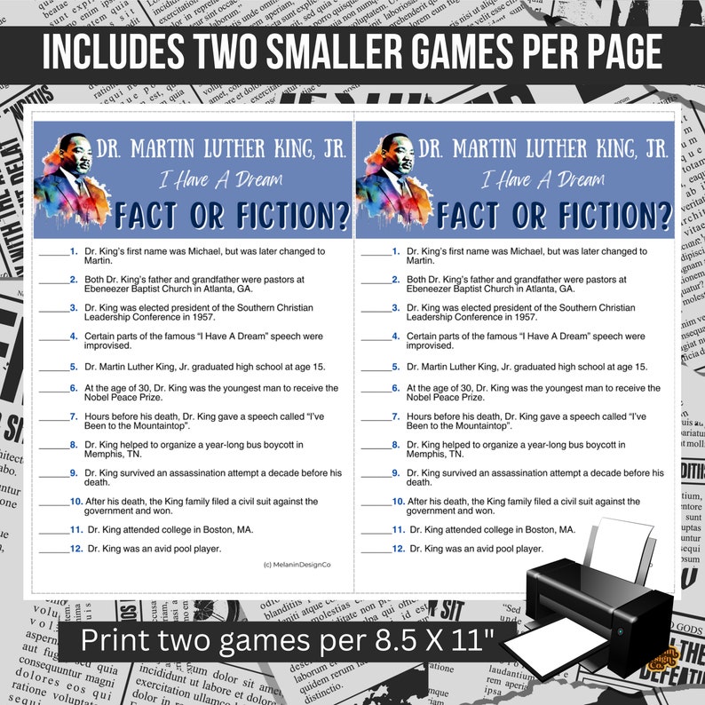 Dr. Martin Luther King, Jr. FACT or FICTION Printable Game MLK Black ...
