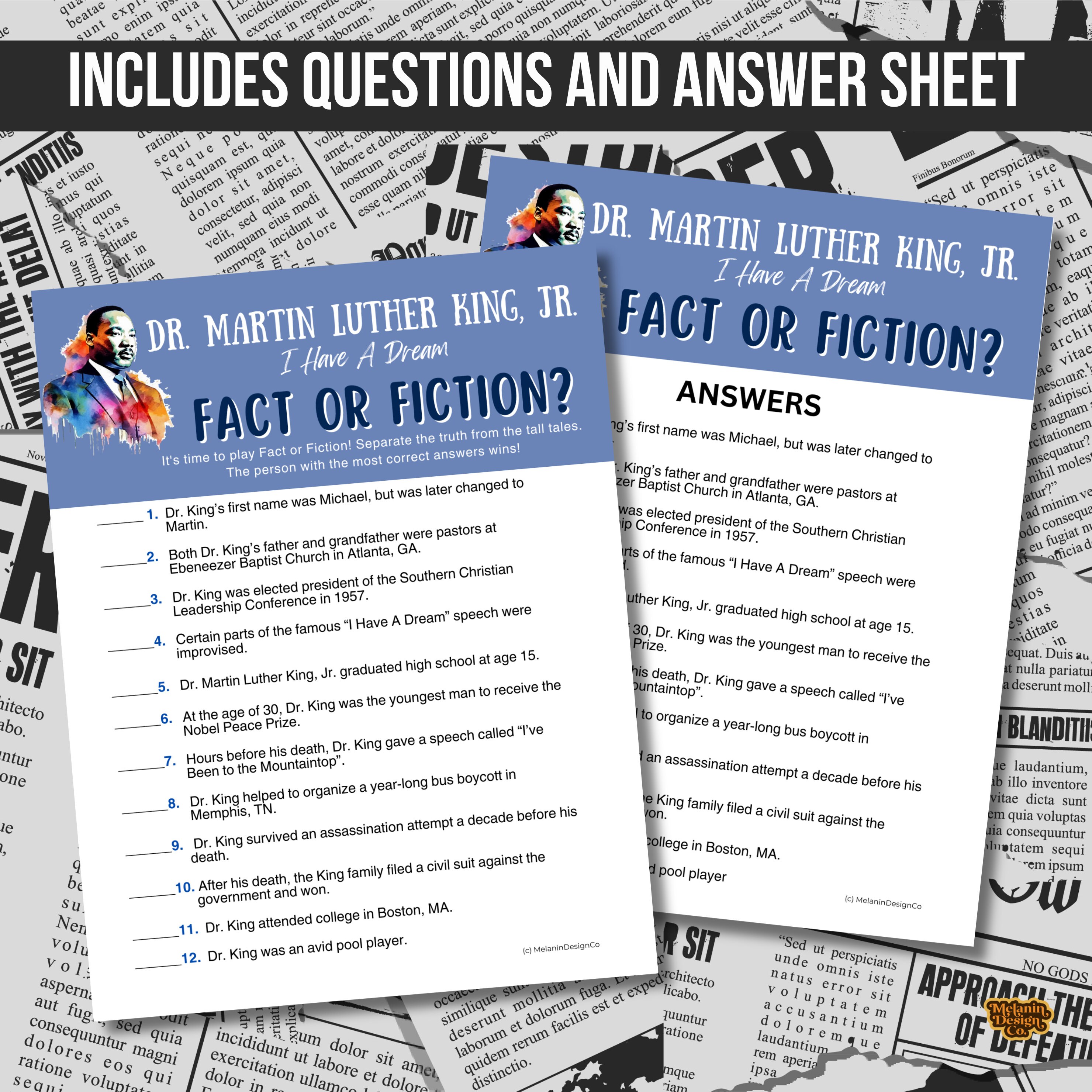 Dr. Martin Luther King, Jr. - FACT or FICTION | Printable Game | MLK ...