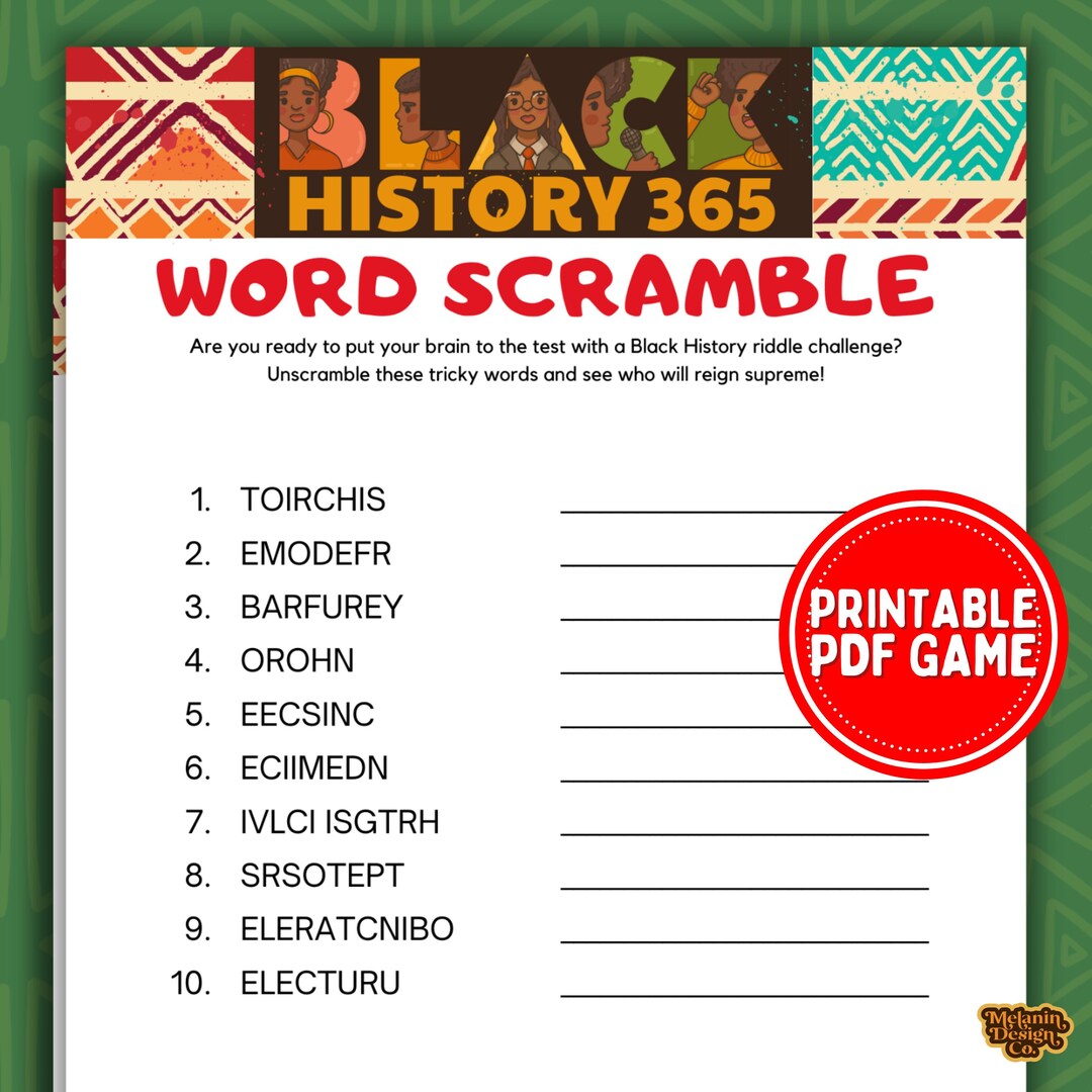 Black History Game -WORD SCRAMBLE | Fun Printable Games | Office Games ...