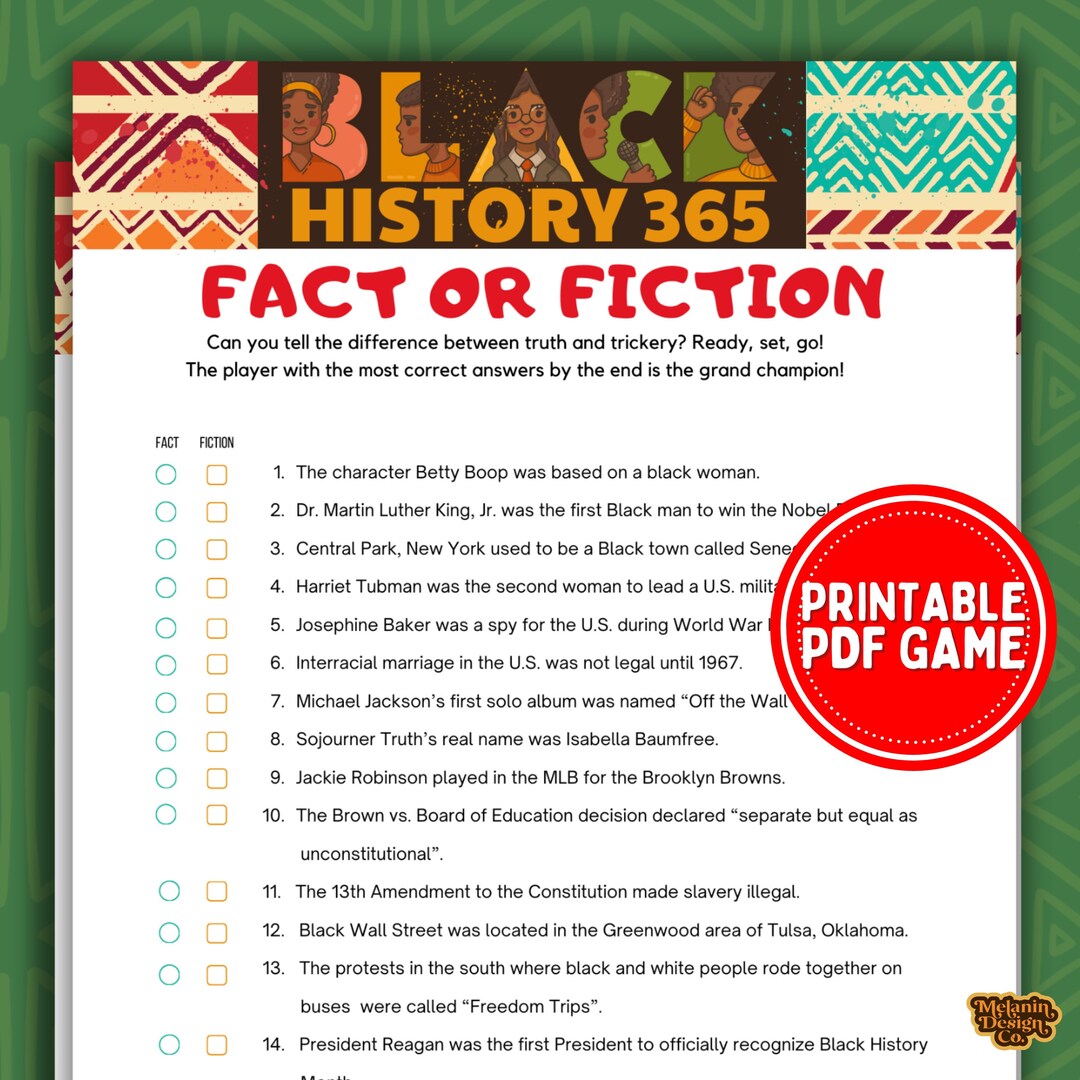 Black History Game - FACT OR FICTION | Fun Printable Games | Office ...