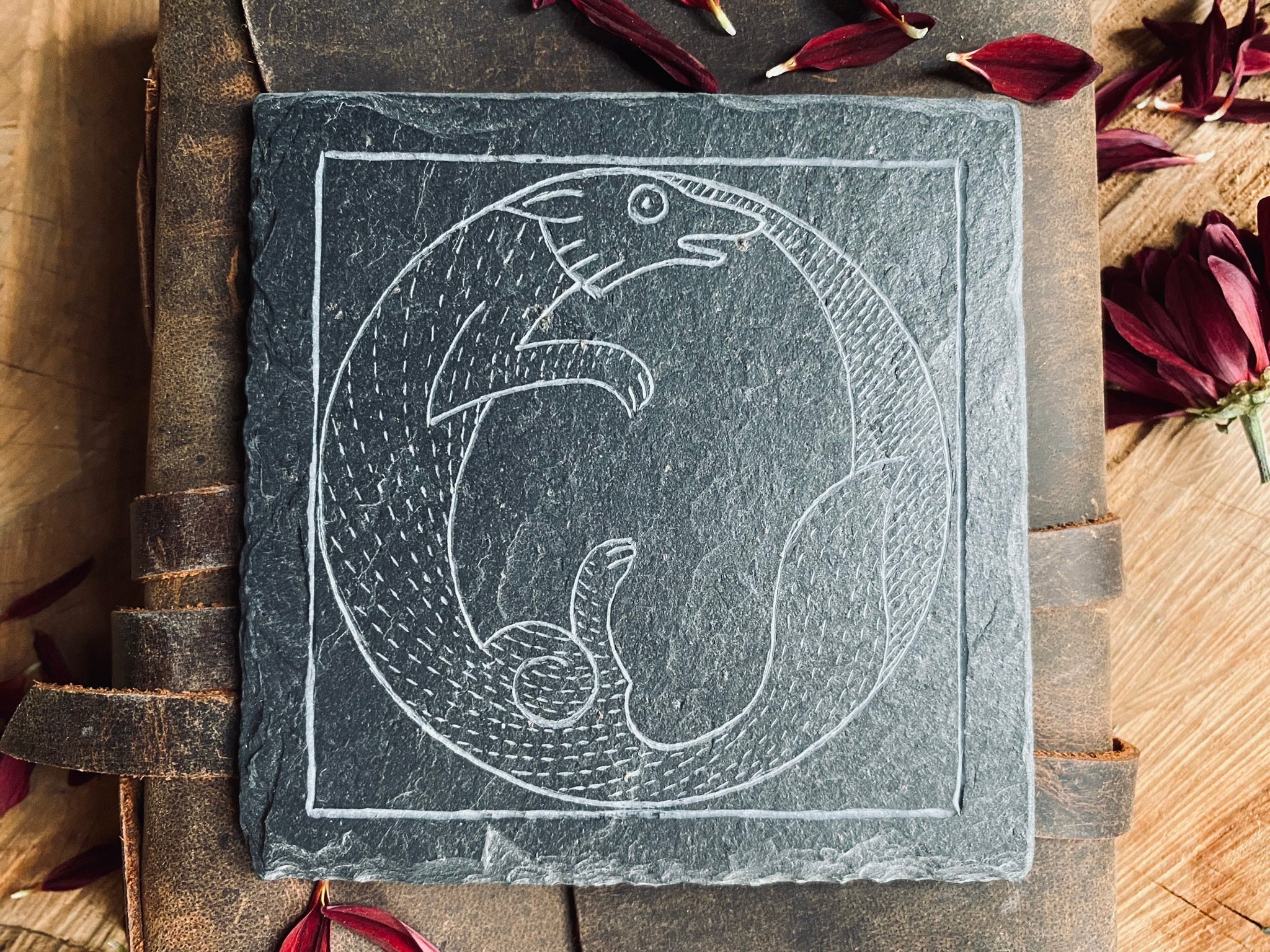 Fenrir Wolf & Moon Viking Norse Mythology Engraved Slate Coaster - Etsy