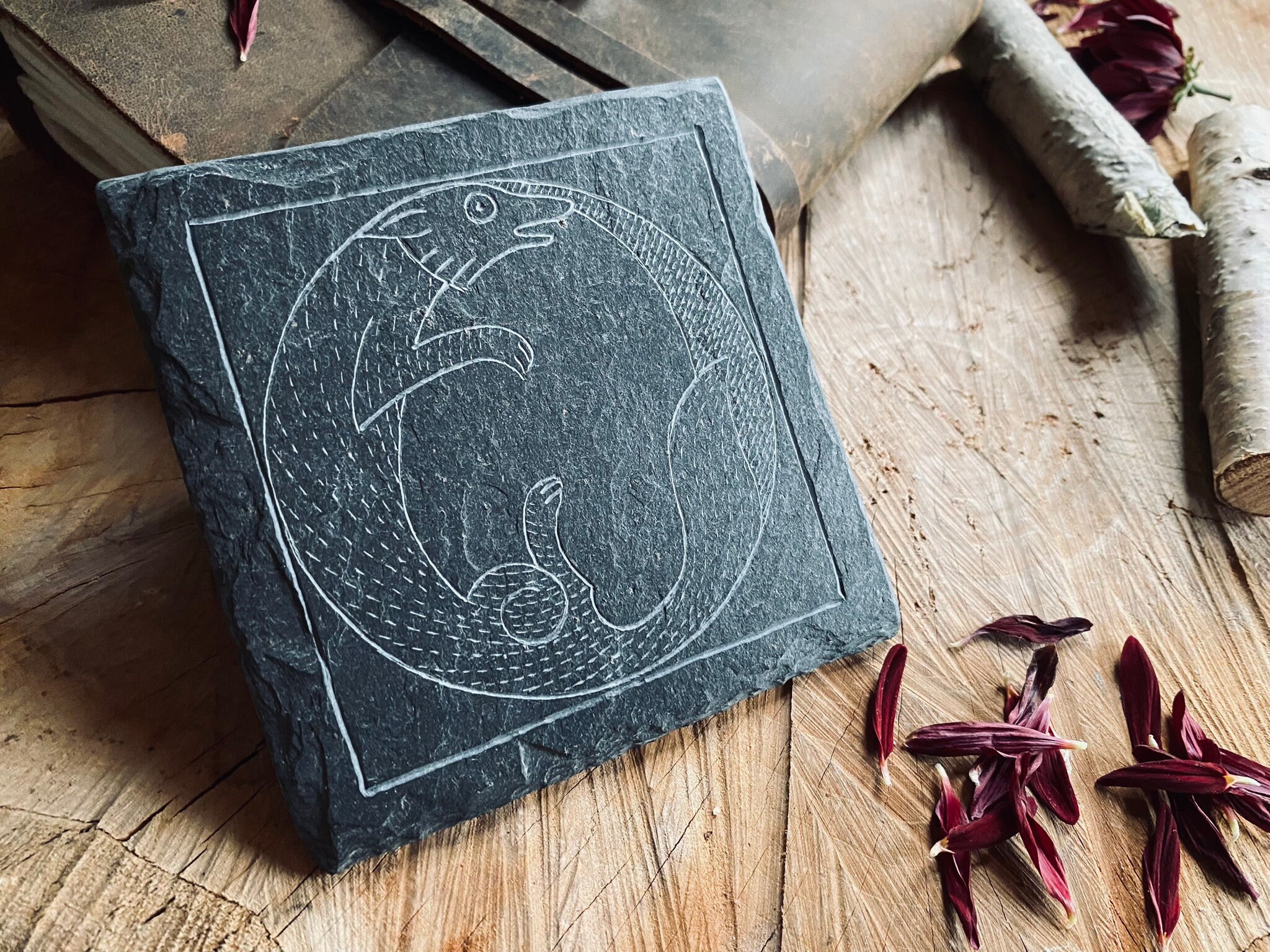 Fenrir Wolf & Moon Viking Norse Mythology Engraved Slate Coaster - Etsy