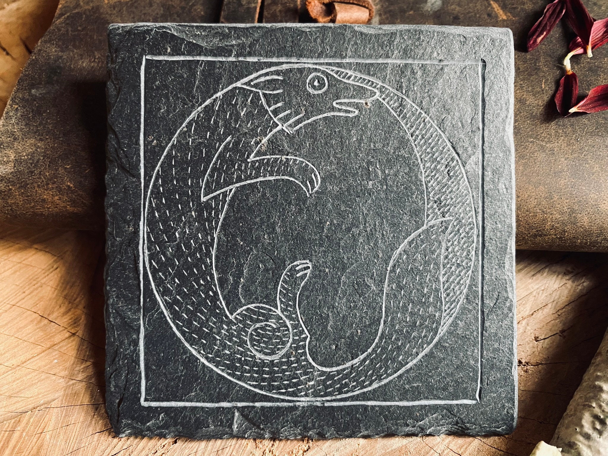Fenrir Wolf & Moon Viking Norse Mythology Engraved Slate Coaster - Etsy