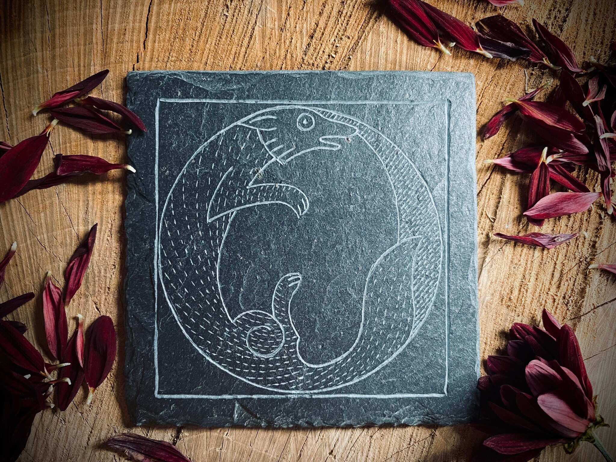 Fenrir Wolf & Moon Viking Norse Mythology Engraved Slate Coaster - Etsy