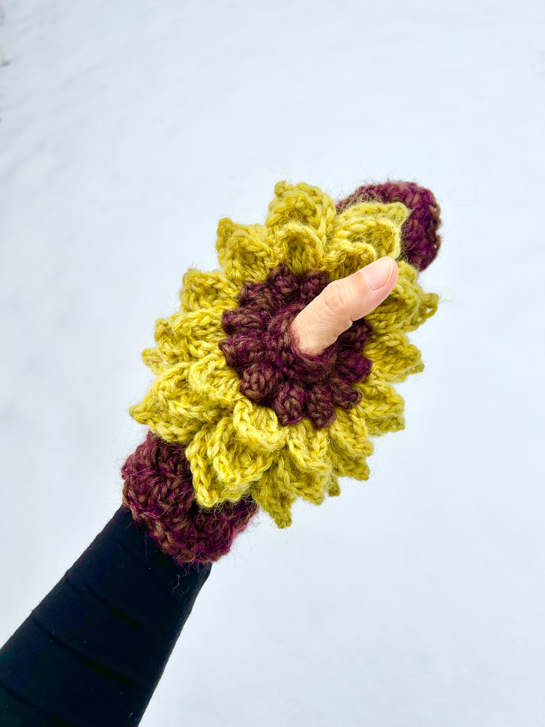 Hexi Mitten Fingerless Mitten Flower A | Crochet Mittens - Etsy