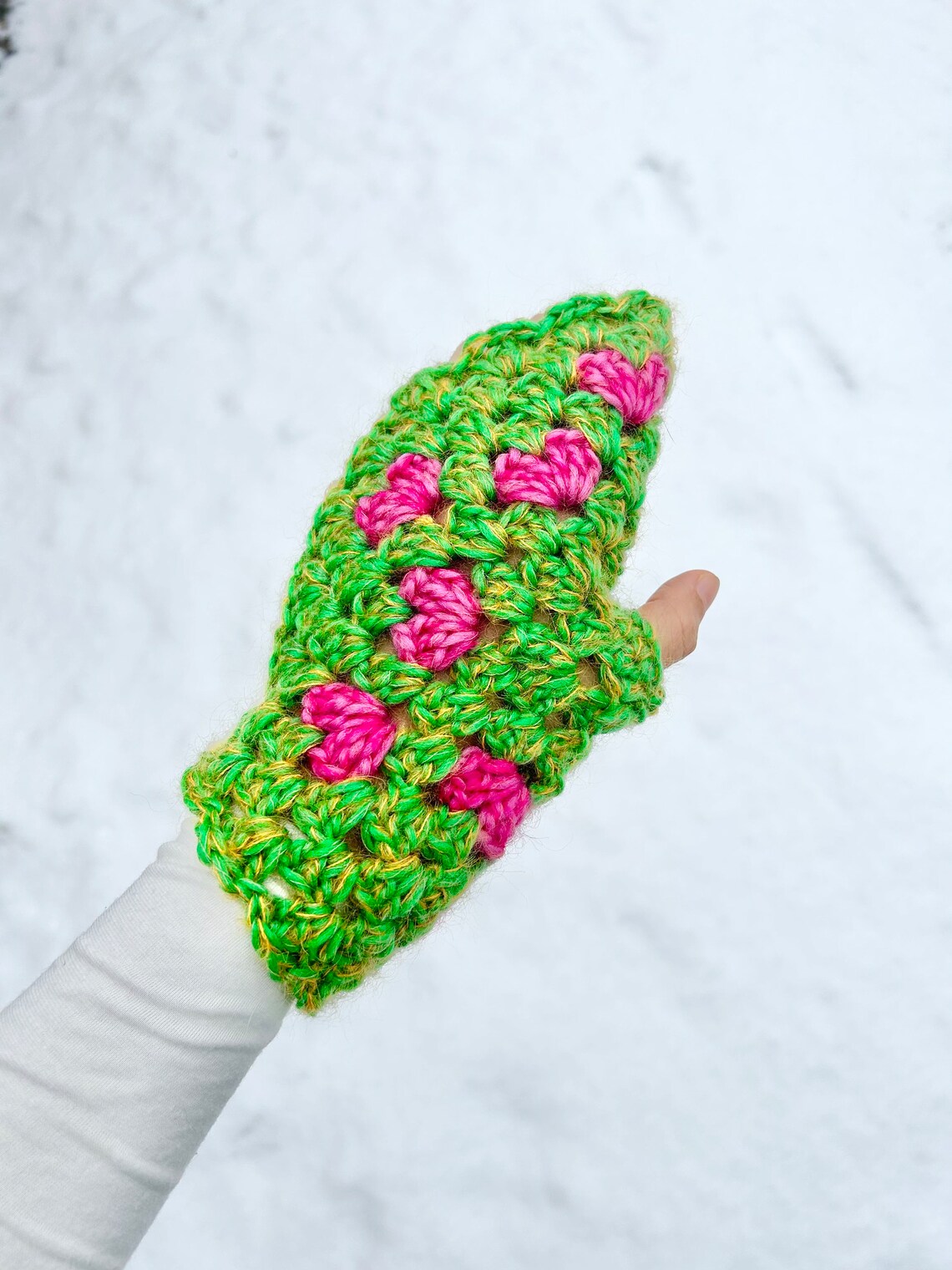 Hexi Mittens Fingerless Mitten Granny Stitch Heart - Etsy