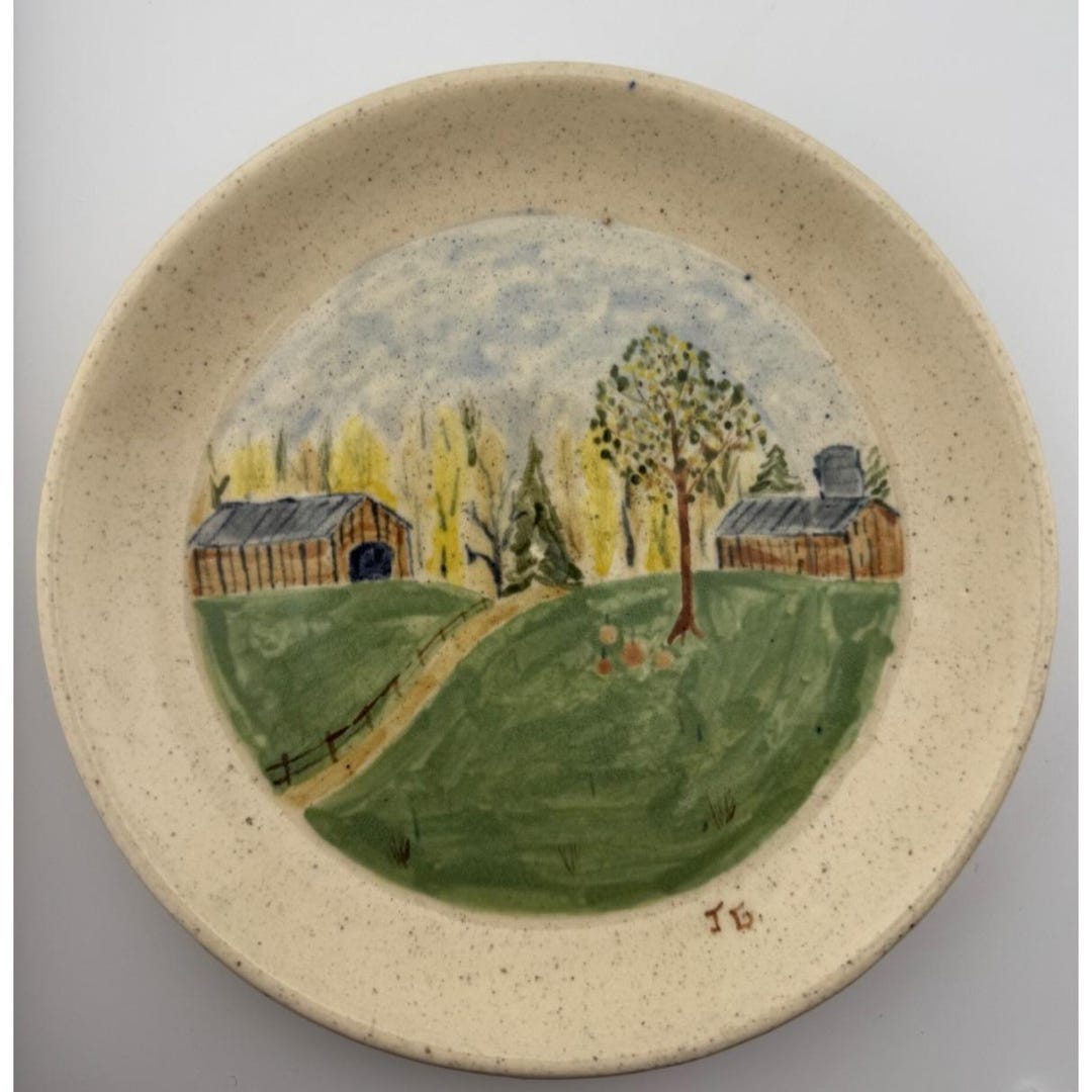 Vintage John Garrou Farm Scene Pottery Stoneware Decorative Plate Old ...