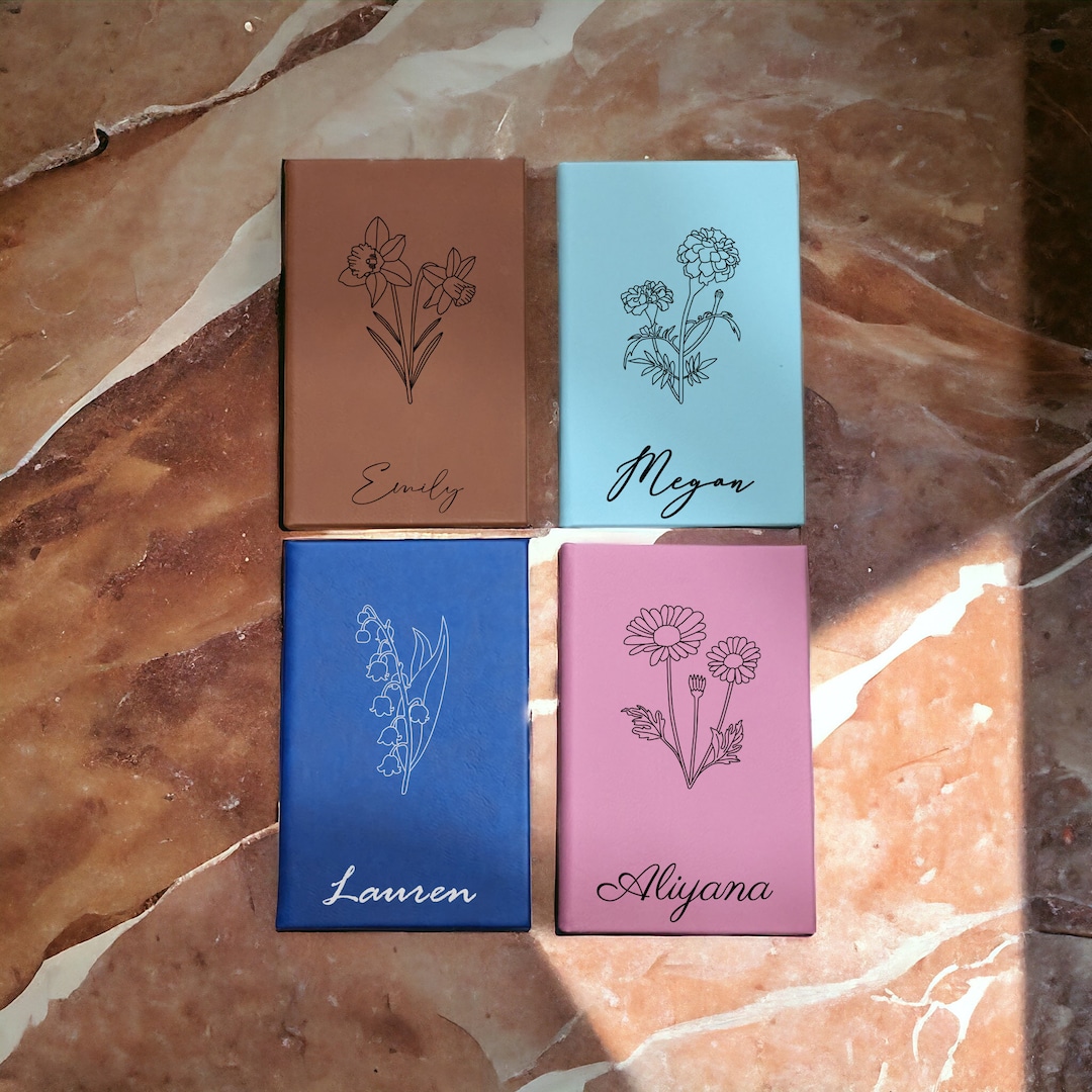 Personalized Birth Flower Journal, Diary Engraved, Flower Journal ...