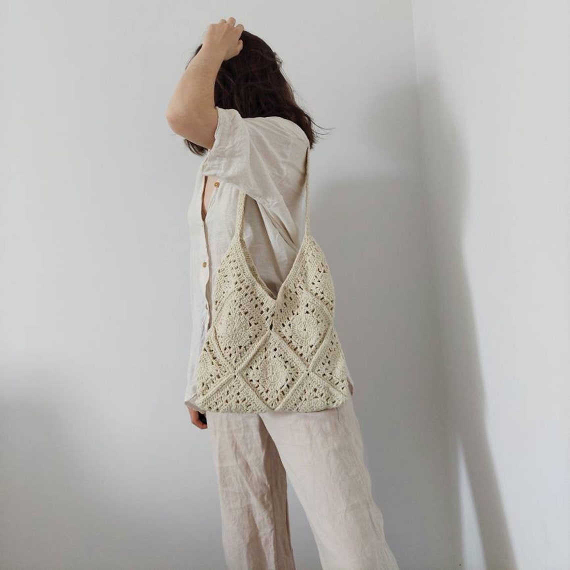 Handmade Macrame Granny Square Cotton Shoulder Bag - Etsy