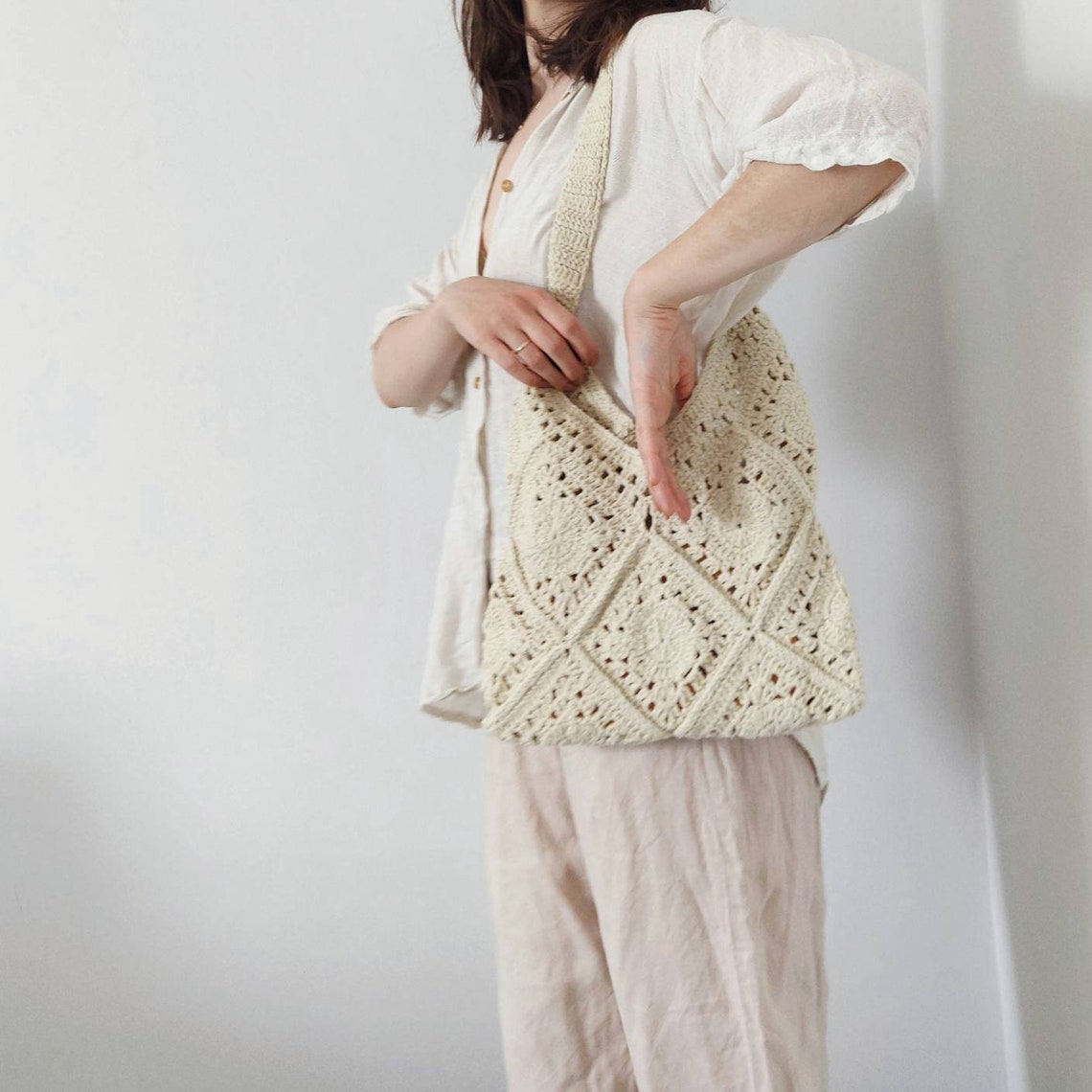 Macrame Handmade Shoulder Bag, Granny Square Bag, Handmade Tote Bag ...