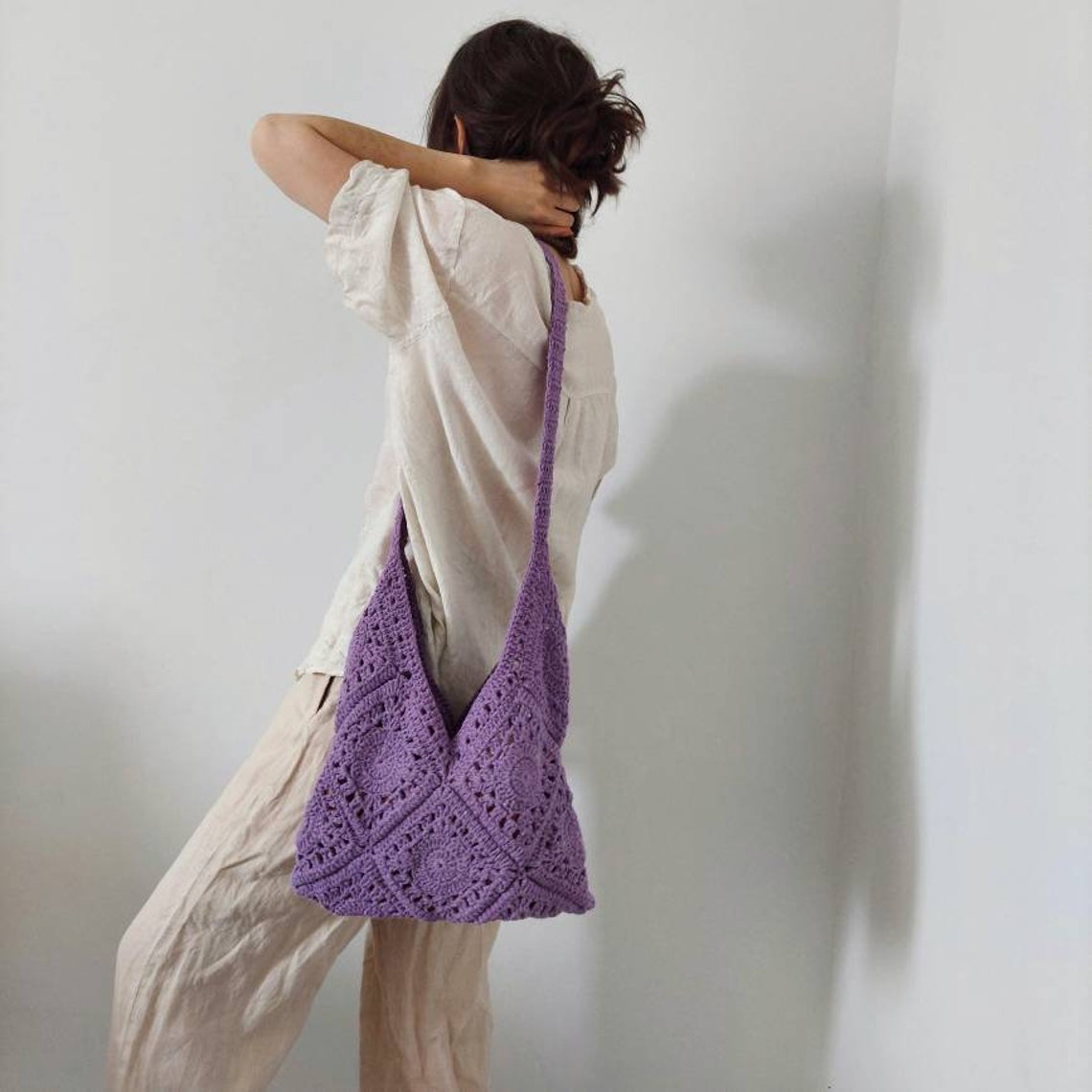 Macrame Handmade Shoulder Bag, Granny Square Bag, Handmade Tote Bag ...