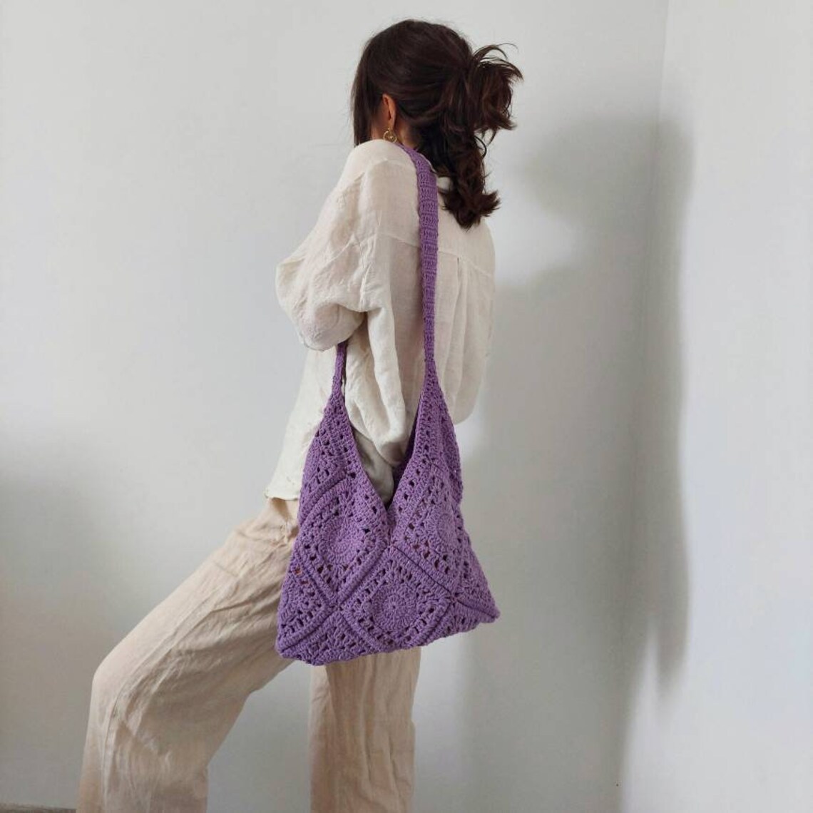 Macrame Handmade Shoulder Bag, Granny Square Bag, Handmade Tote Bag ...