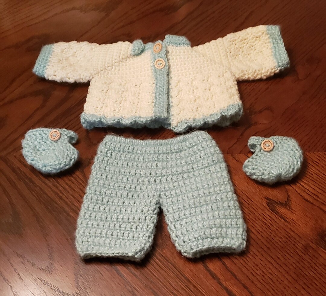 Cabbage Patch Kid Doll Crochet Sweater & Pant Set Handmade 15 CPK Aqua ...