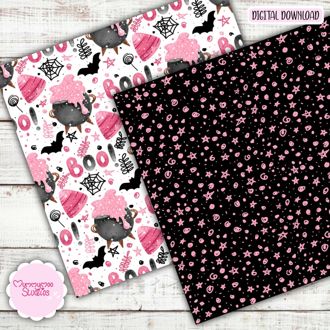 Pink Halloween Digital Pattern Papers Instant Digital - Etsy