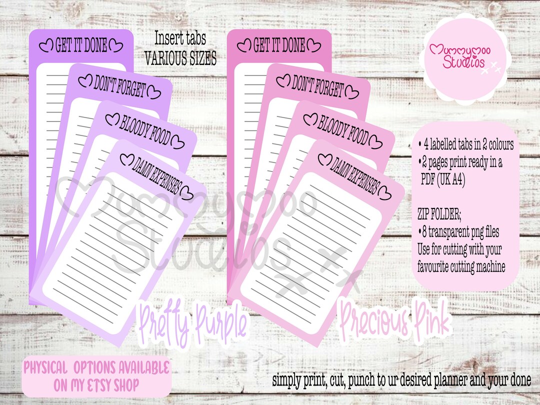 Pretty Pink & Purple Tabs | for All Planners | Quoted Tabs Inserts ...