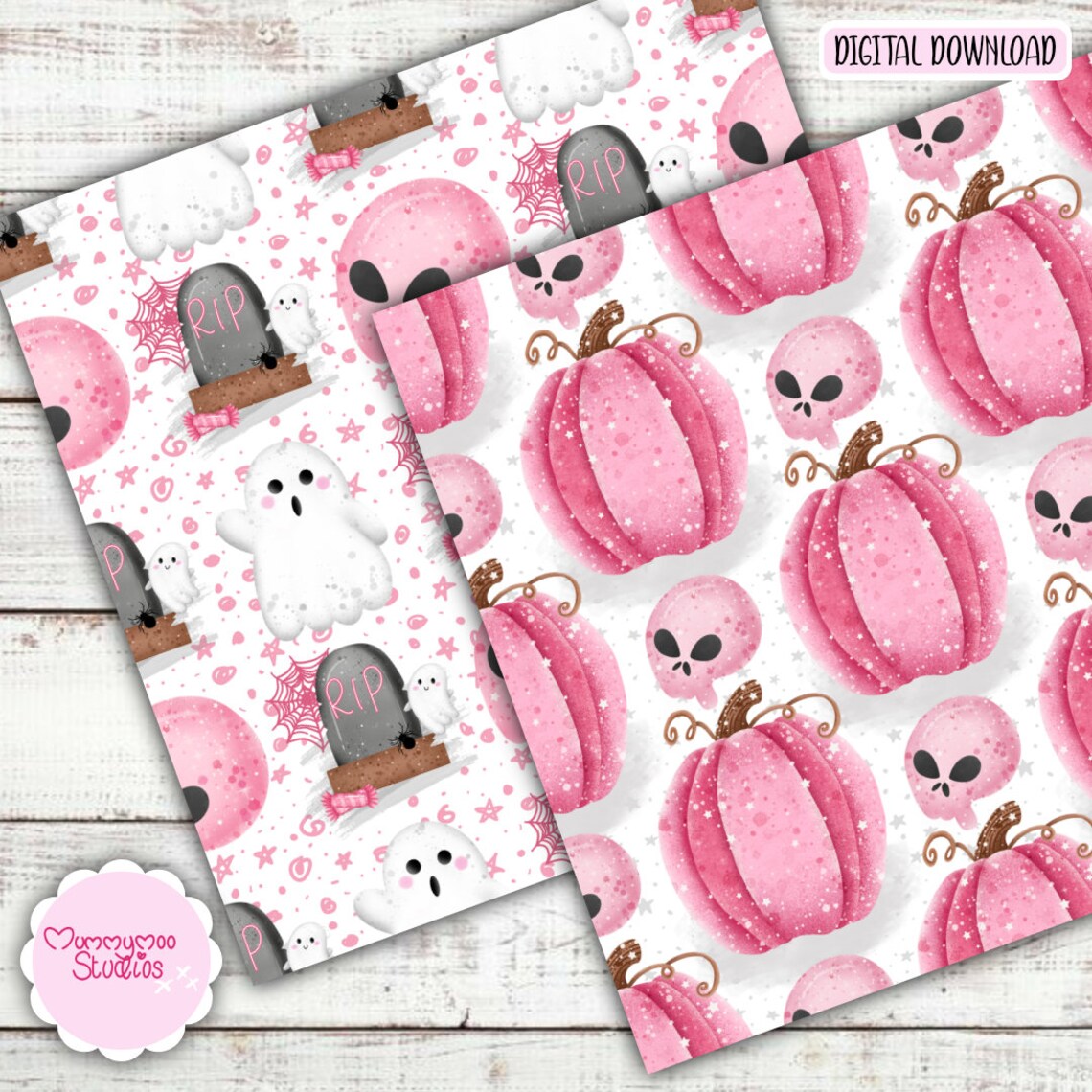 Pink Halloween Digital Pattern Papers Instant Digital - Etsy