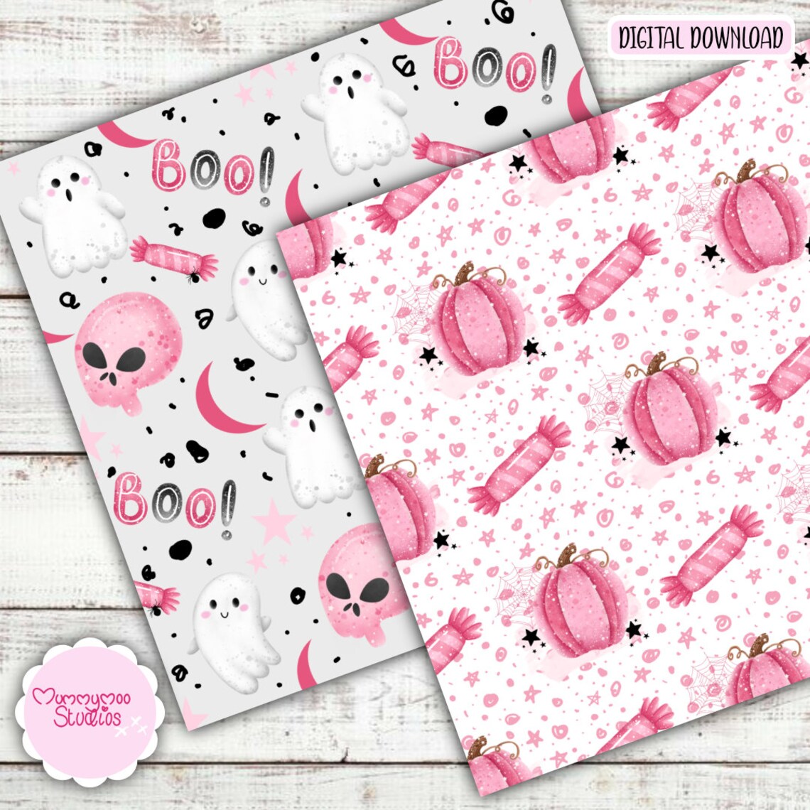 Pink Halloween Digital Pattern Papers Instant Digital - Etsy