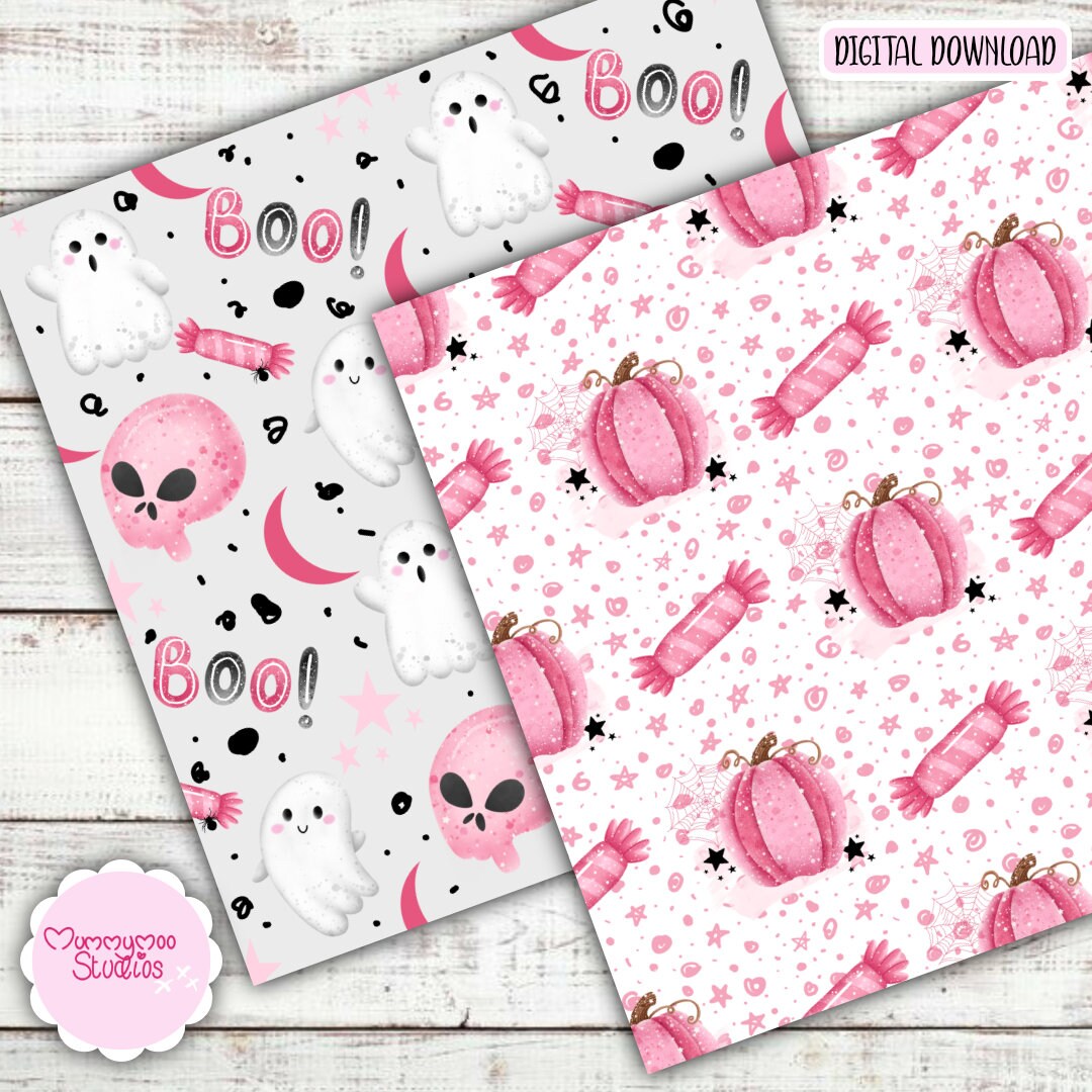 Pink Halloween Digital Pattern Papers Instant Digital - Etsy