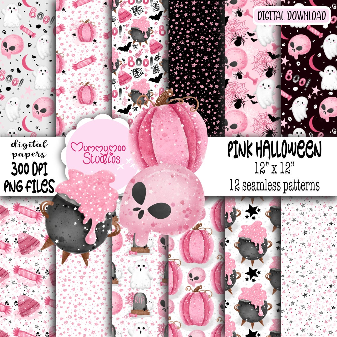 Pink Halloween Digital Pattern Papers Instant Digital - Etsy