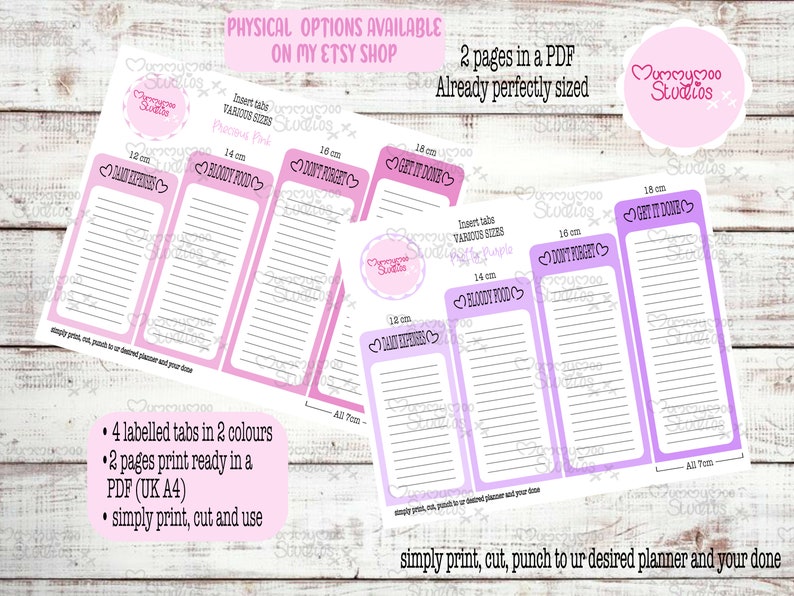 Pretty Pink & Purple Tabs | for All Planners | Quoted Tabs Inserts ...
