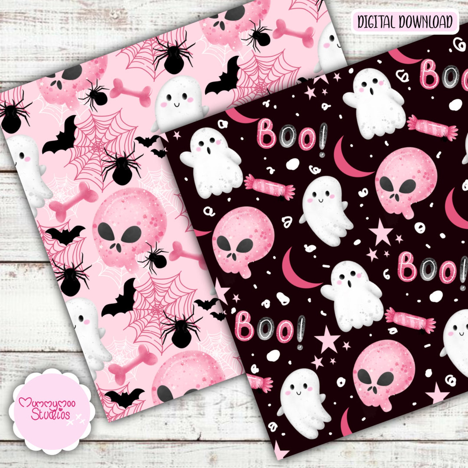 Pink Halloween Digital Pattern Papers Instant Digital - Etsy