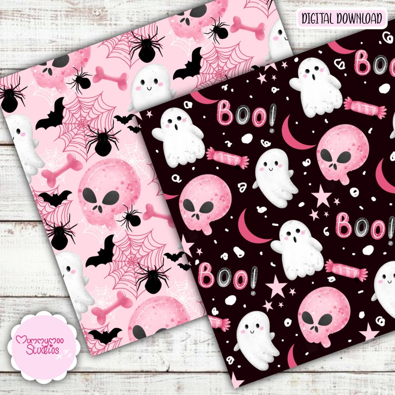 Pink Halloween Digital Pattern Papers Instant Digital - Etsy