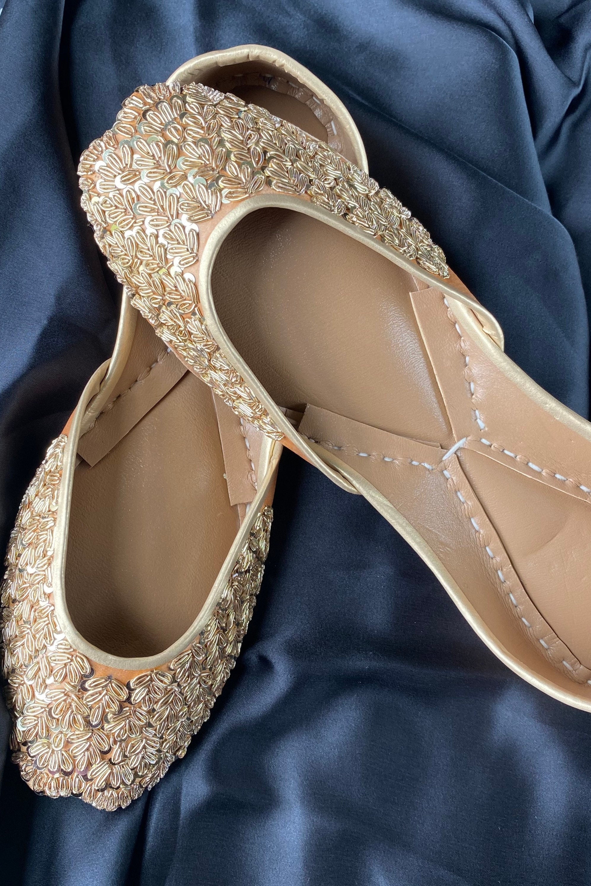 Gold Silk Embroidered Ballet Flat Shoes Handmade Womens - Etsy