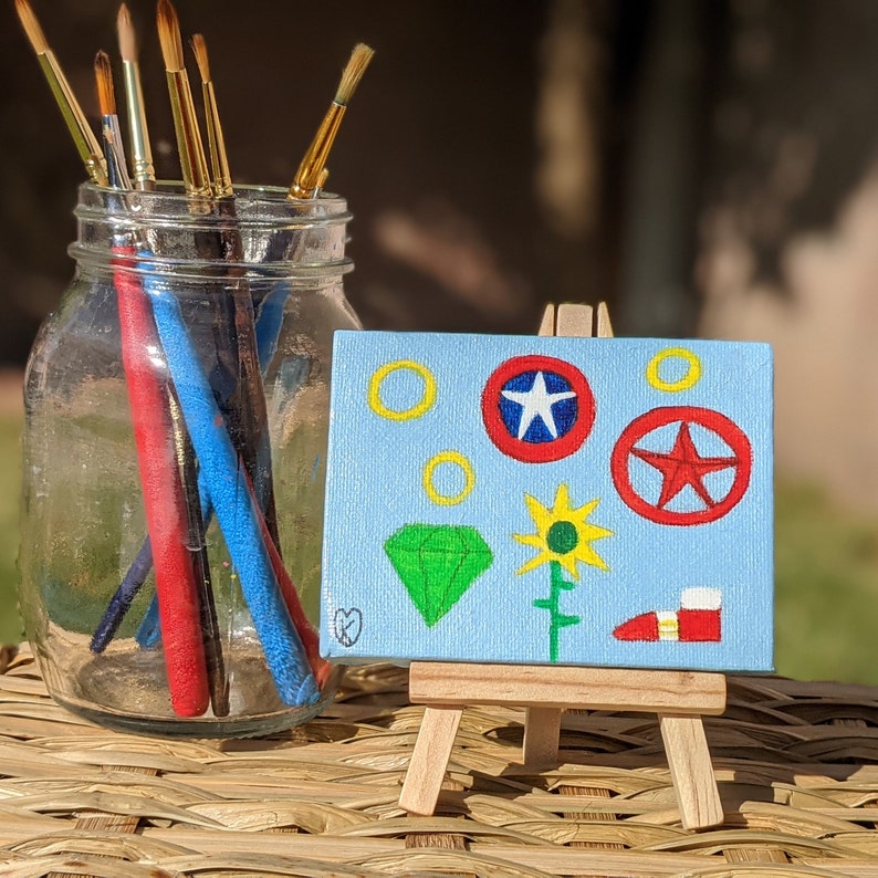 Sonic the Hedgehog Themed Mini Canvas 4x3 Inches, Miniature Acrylic Art ...