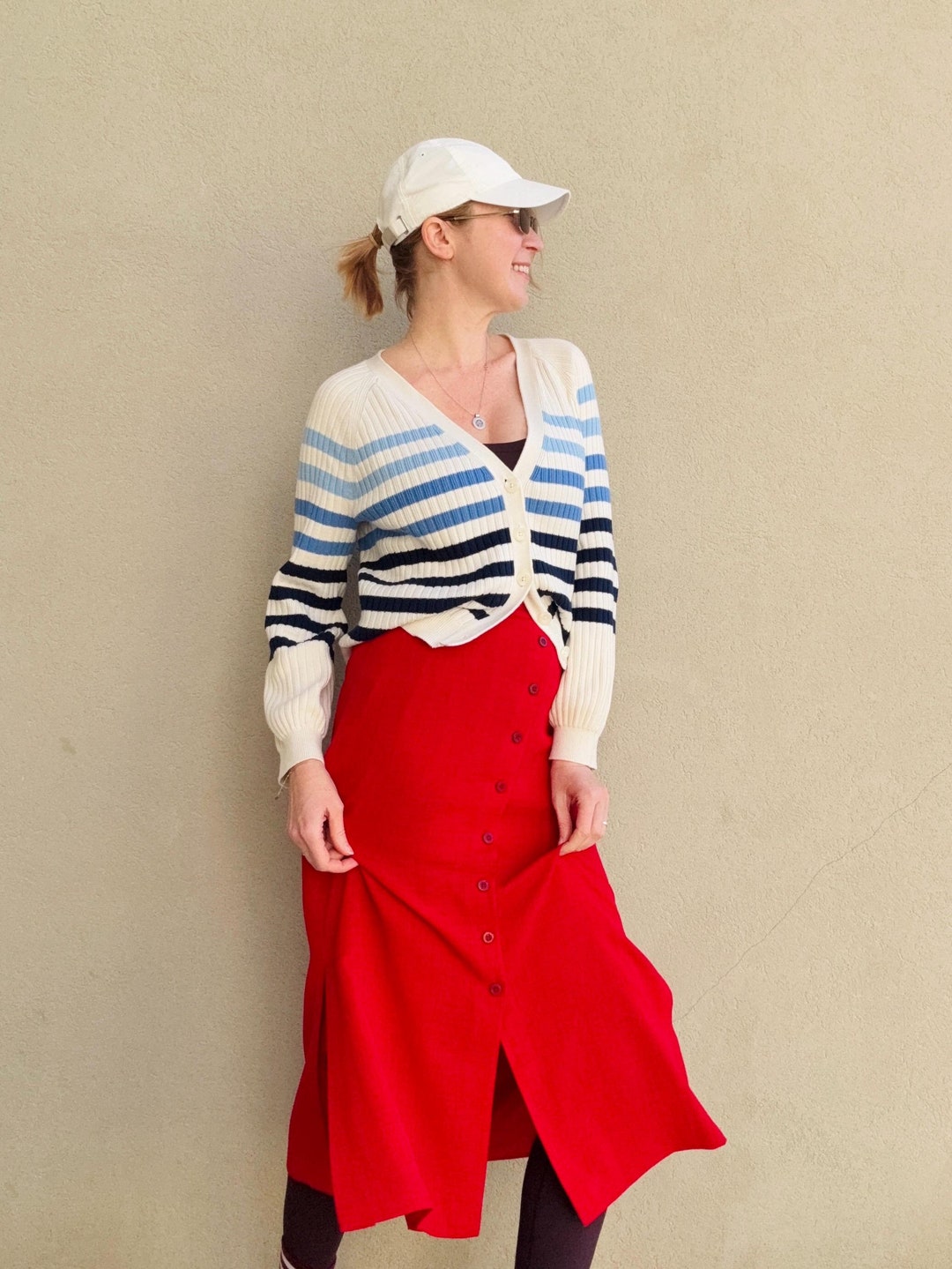 French Vintage Red Midi Skirt/ Vintage Red Midi Skirt/slits Skirt - Etsy