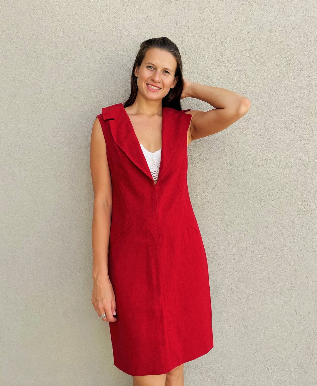 Vintage Tabak of California Red Wool Suit Apron Dress/christmas Apron ...