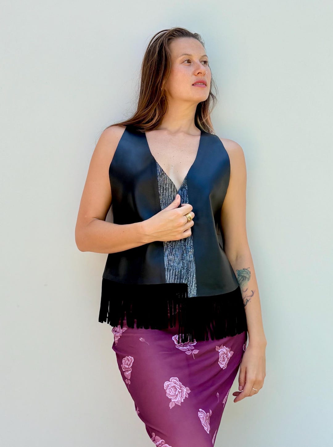 Vintage Leather Fringe Vest: Animal Print Boho Festival Style - Etsy