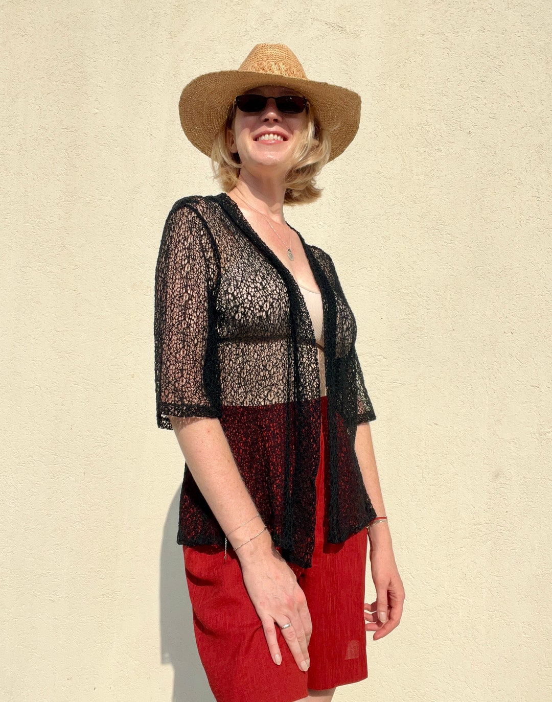 Mesh Crochet Vintage Cardigan/crochet Black Summer Cardigan/ Dorin ...