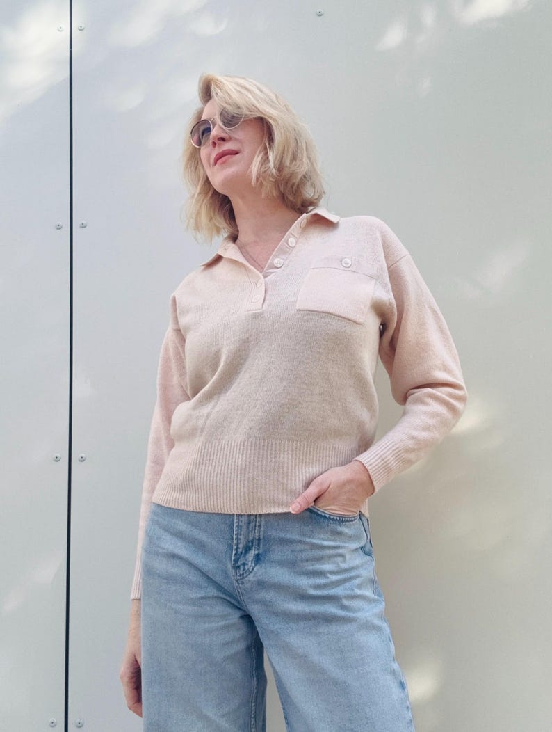 Vintage Lambswool Baby Pink Polo Sweater/ Soft Pink Polo Sweater - Etsy