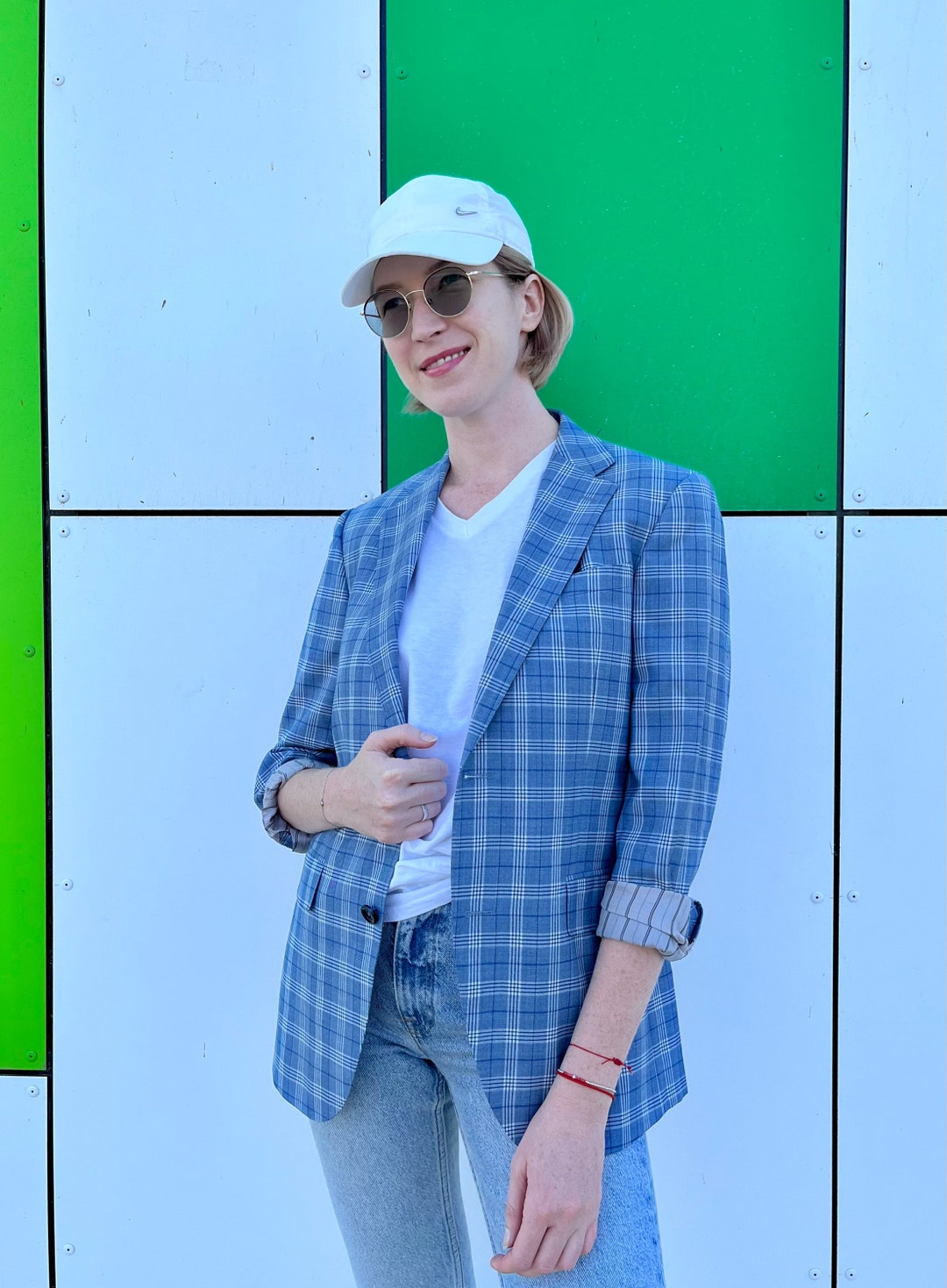 Vintage Blue Checked Blazer/unisex Blue Double Breast Blazer/luxury ...